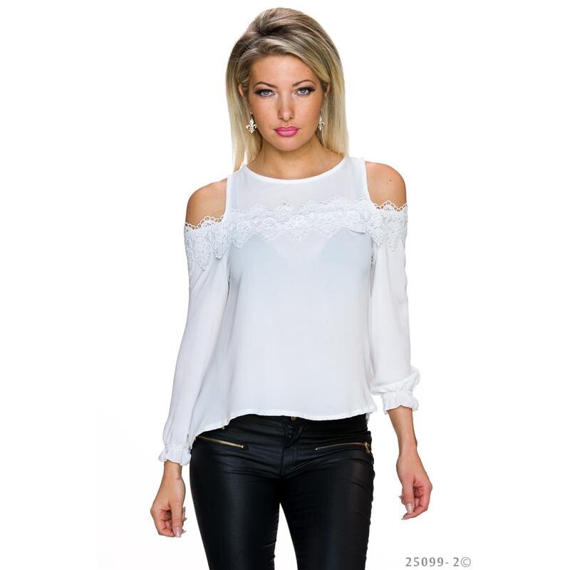 Transparente Cold-Shoulder Chiffon-Bluse mit Spitze, 11,99