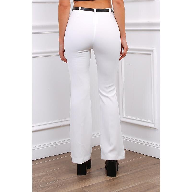 Damen Bundfalten Stoffhose Mit Schlag And Gürtel Weiß 34 95